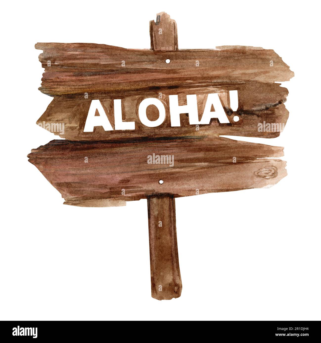 beach wooden sign with the inscription Aloha. Watercolor illustration ...