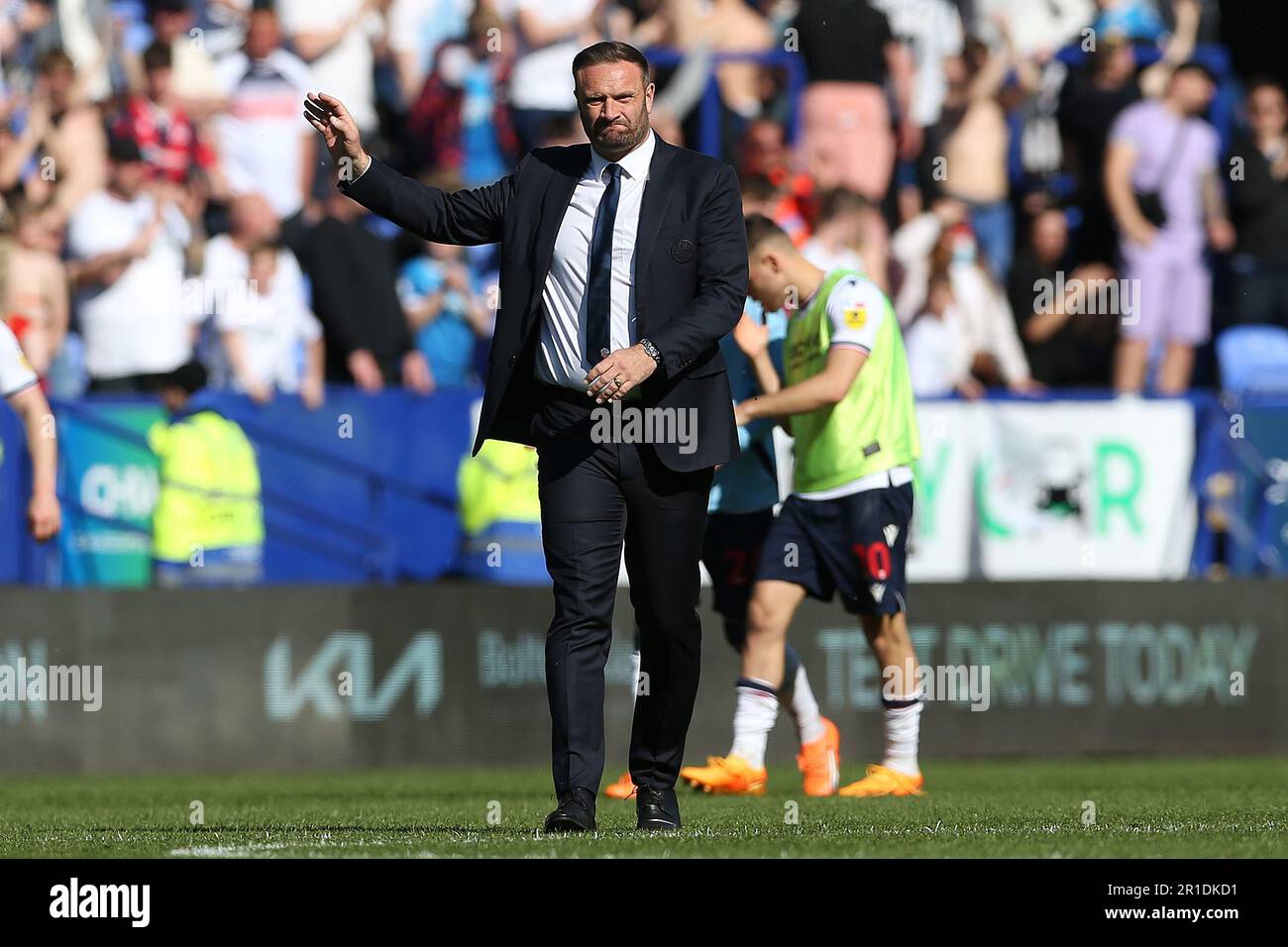 Bolton Wanderers' manager Ian Evatt waves to the fans at the end of the ...