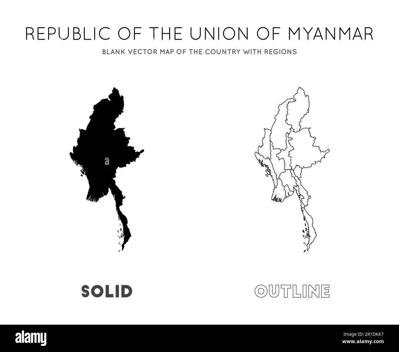 Myanmar map. Blank vector map of the country with regions. Borders of ...