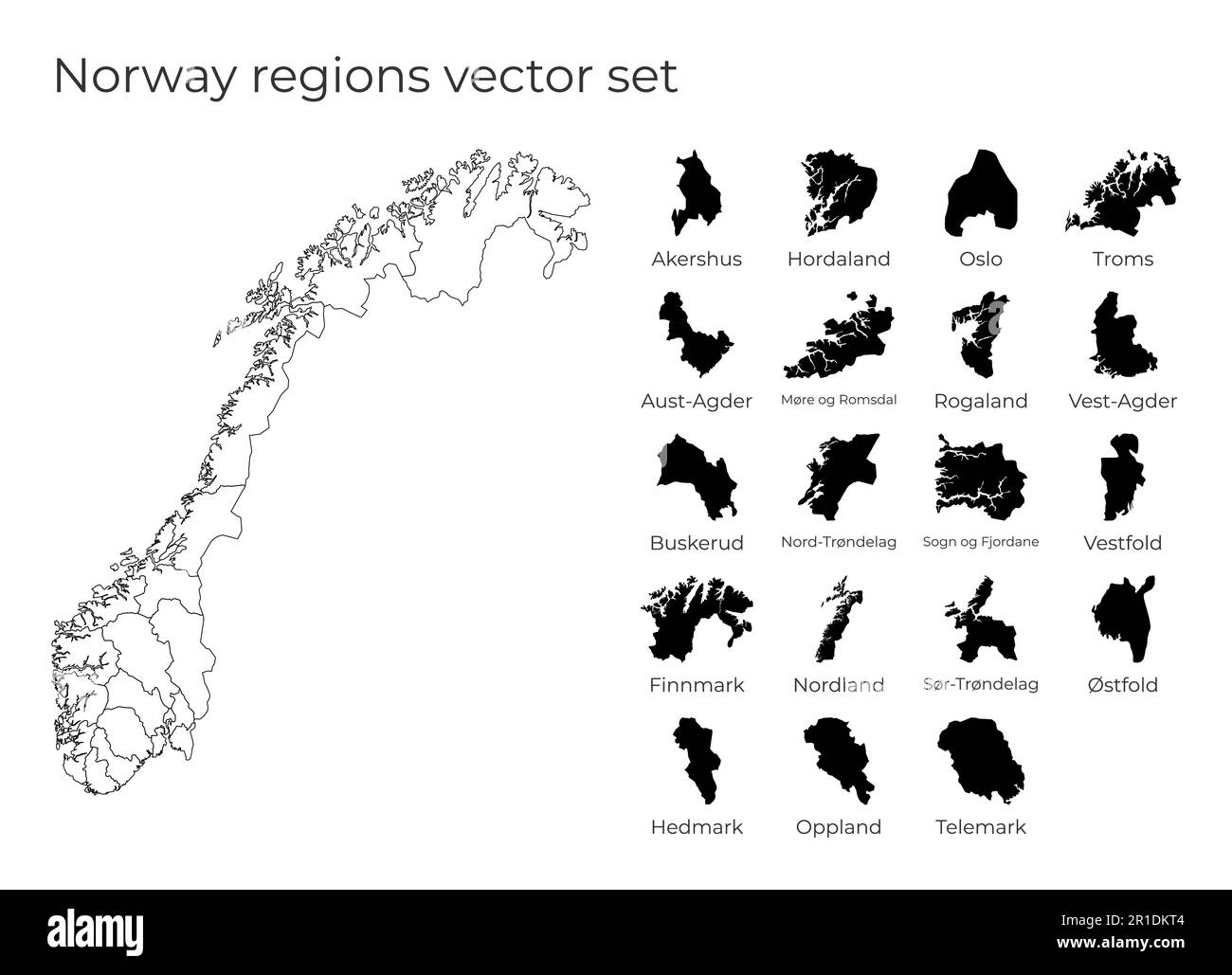 Norway map with shapes of regions. Blank vector map of the Country with ...