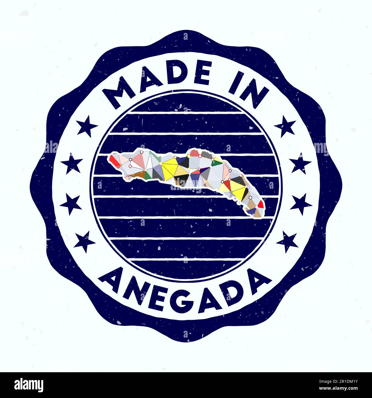 Made In Anegada. Island round stamp. Seal of Anegada with border shape ...