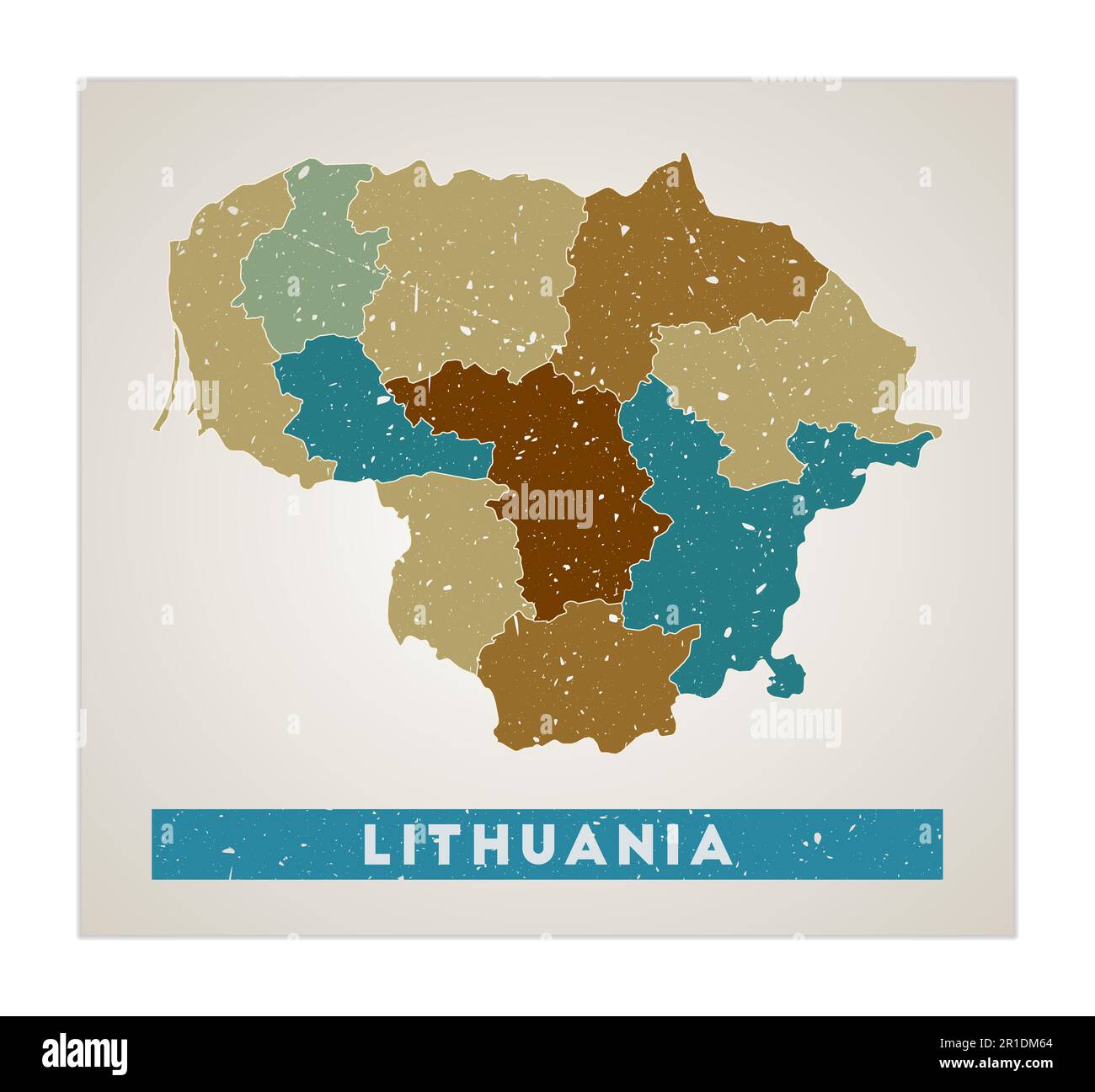 Lithuania map. Country poster with regions. Old grunge texture. Shape ...