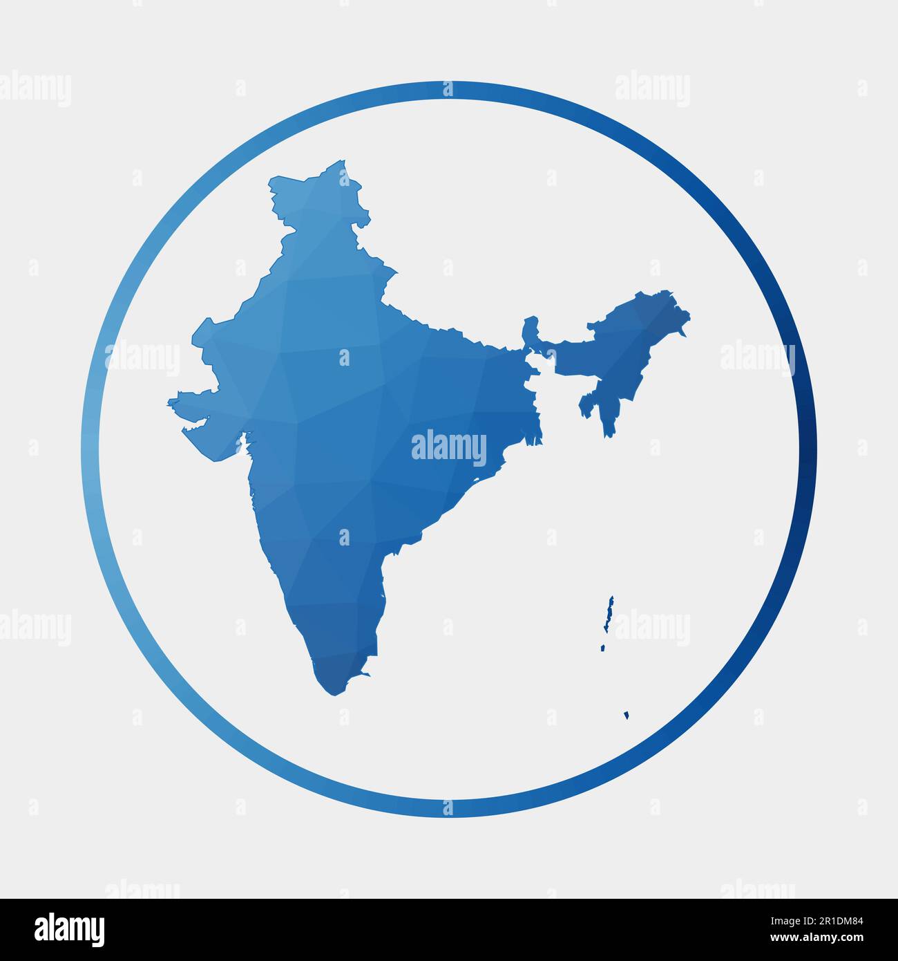 India icon. Polygonal map of the country in gradient ring. Round low ...