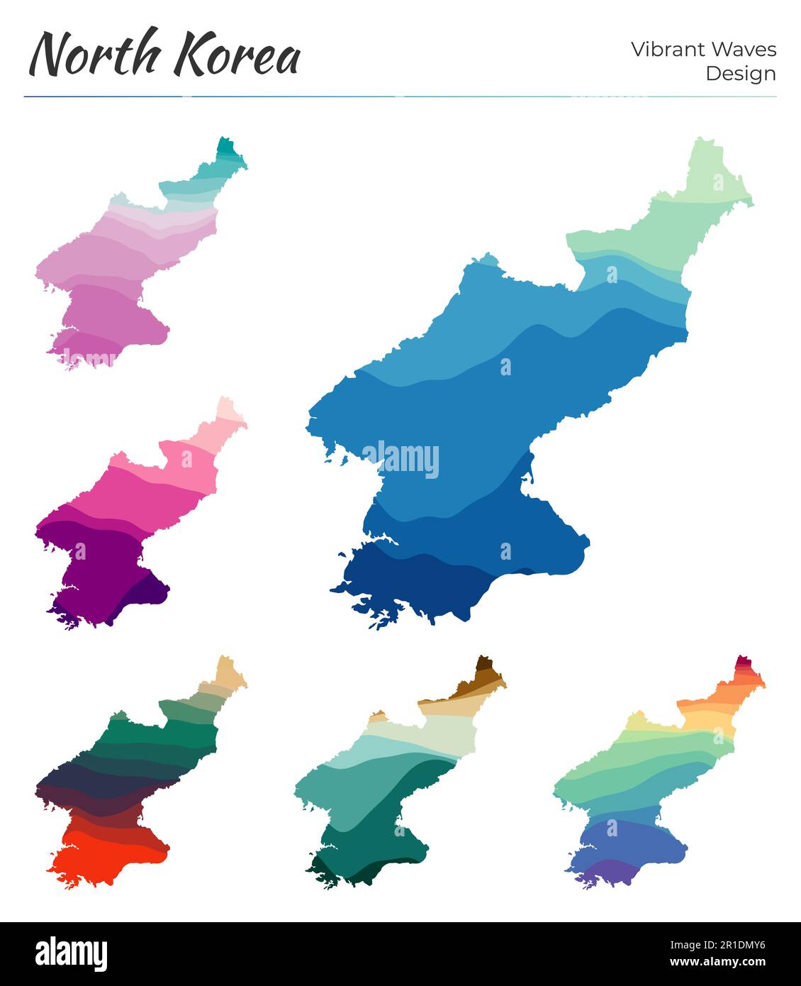 Set of vector maps of North Korea. Vibrant waves design. Bright map of ...