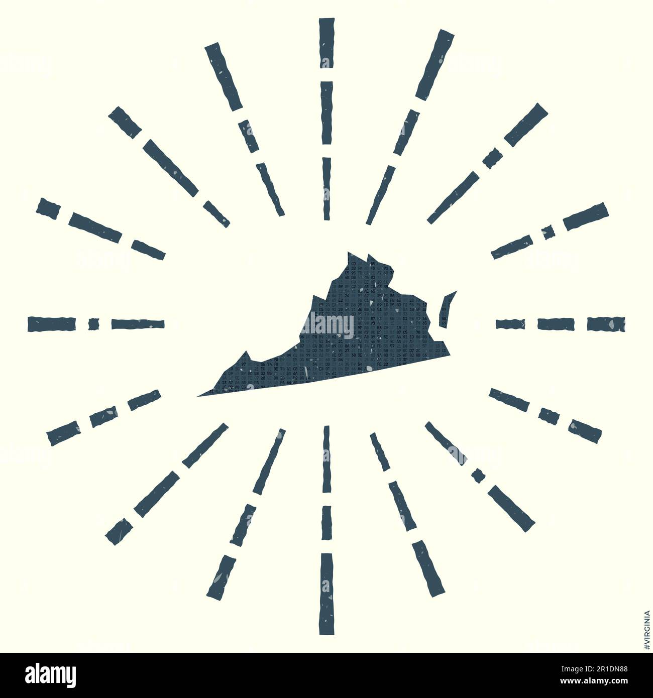 Virginia Logo. Grunge sunburst poster with map of the US state. Shape ...