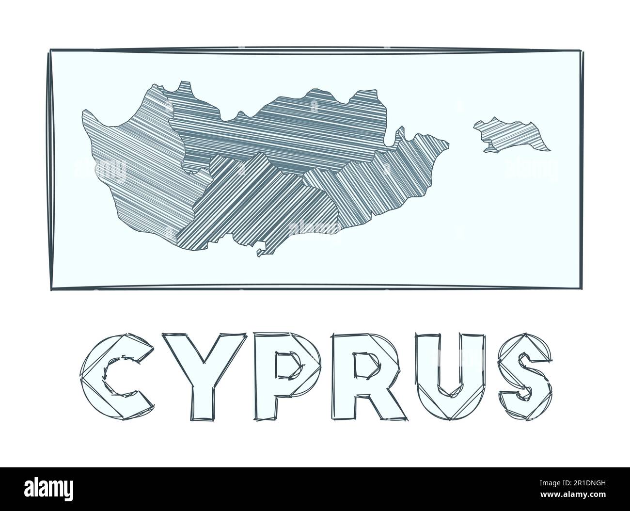 Sketch map of Cyprus. Grayscale hand drawn map of the country. Filled ...