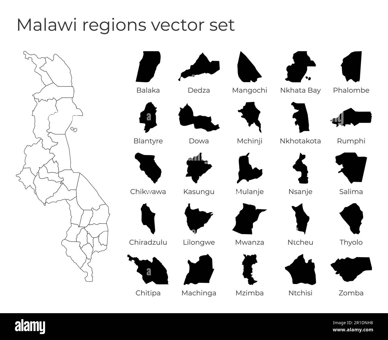 Malawi map with shapes of regions. Blank vector map of the country with regions. Borders of the ...