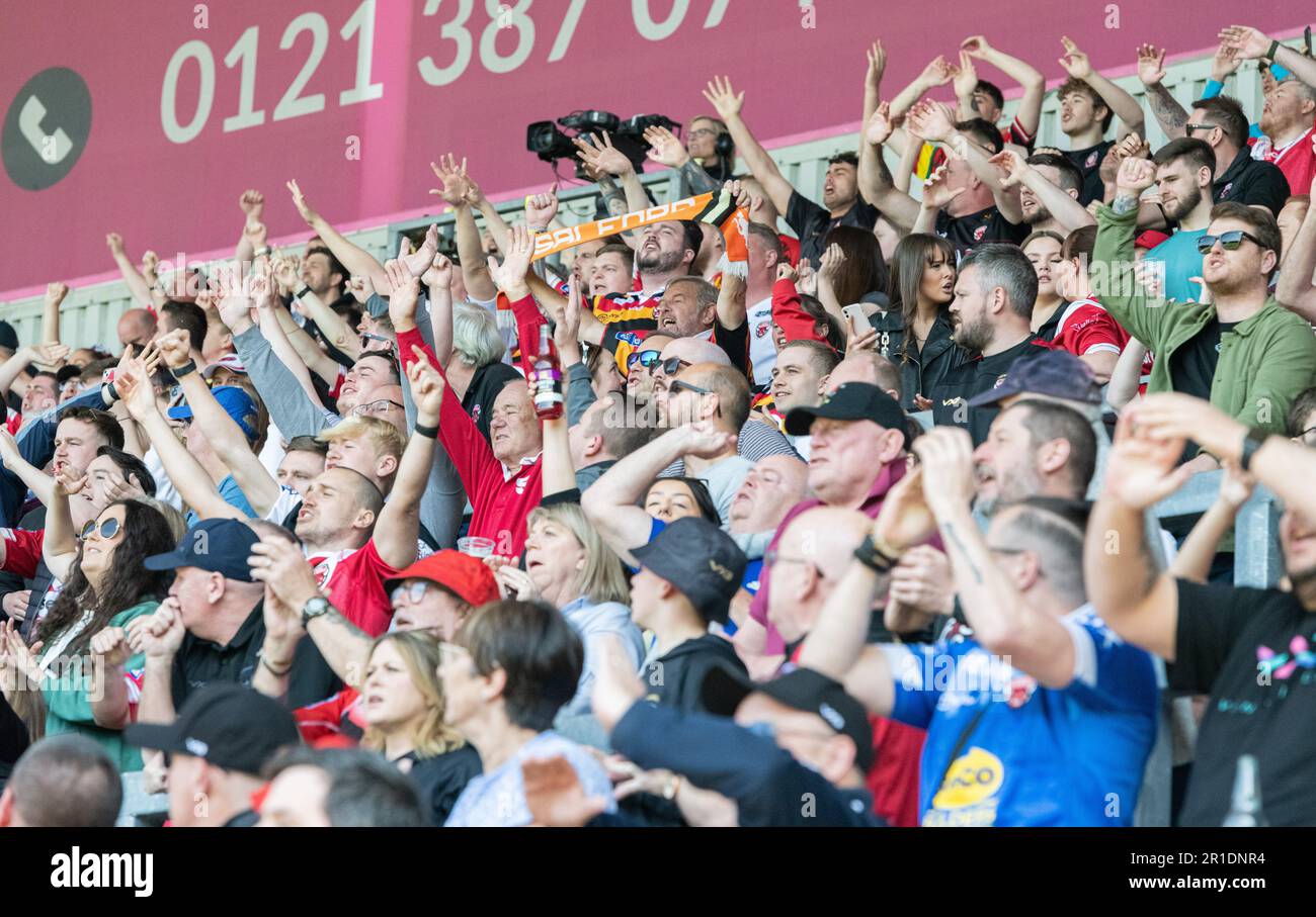 St Helens, Merseyside, England 13th May 2023. Salford fans celebrates ...