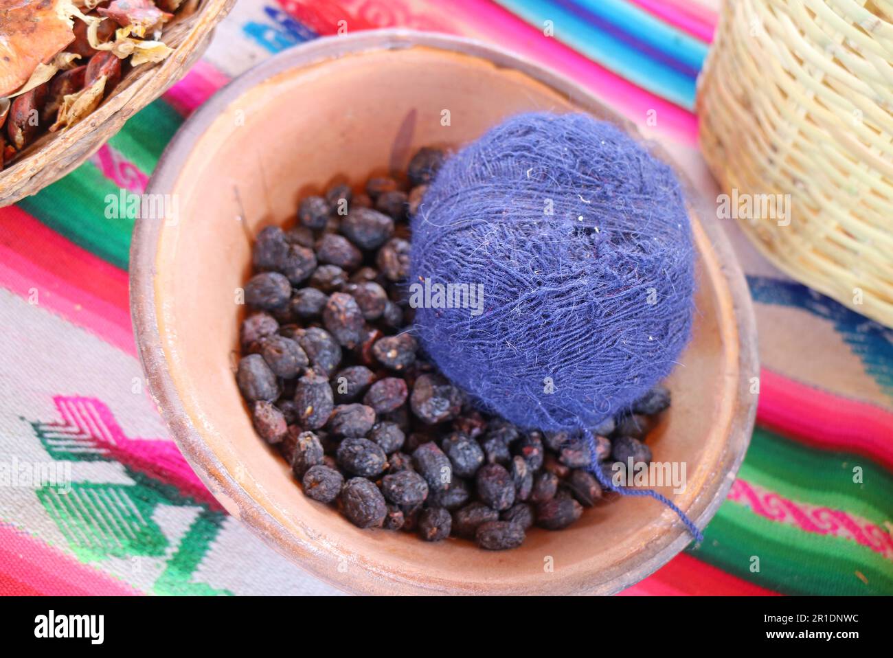Bowl of Peruvian Alpaca Wool Yarn Balls Dyed from Natural Local Plants ...