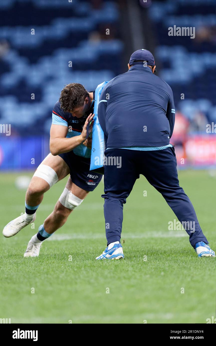 Sydney, Australia. 13th May, 2023. Will Harris of the Waratahs warms up ...