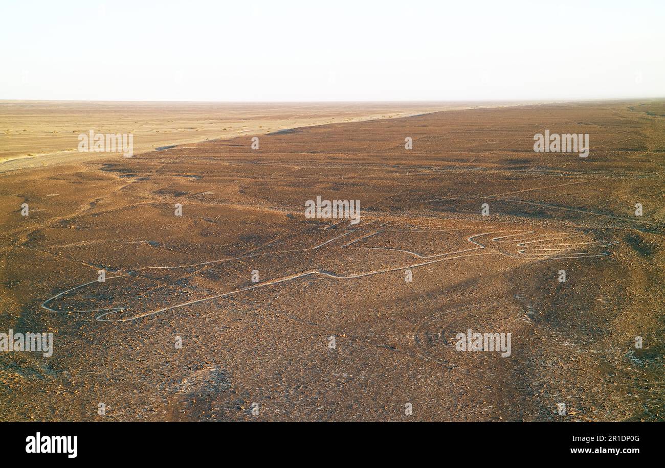 The Nazca lines called Los Manos (the hands) as seen from the viewing ...