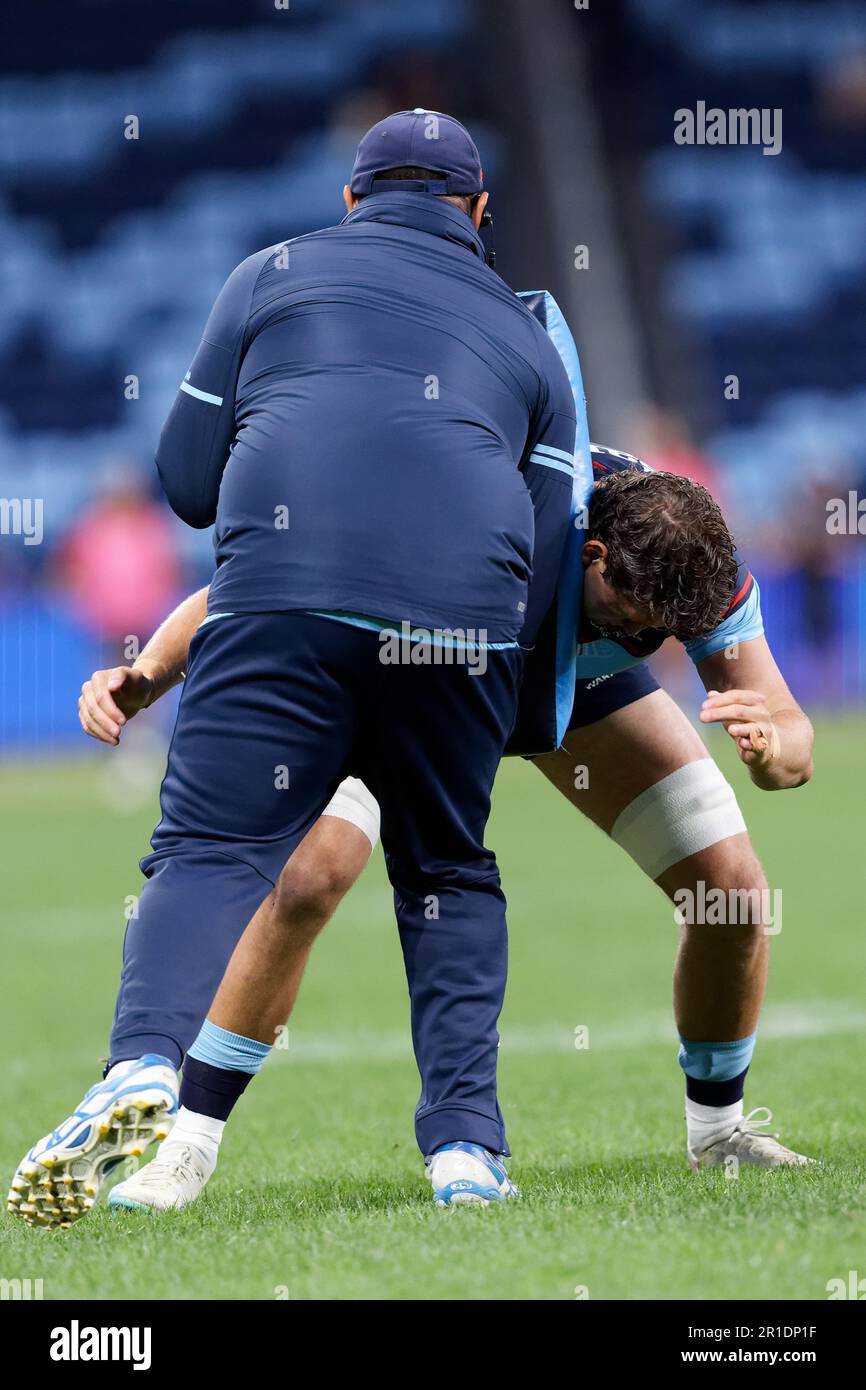 Sydney, Australia. 13th May, 2023. Will Harris of the Waratahs warms up ...