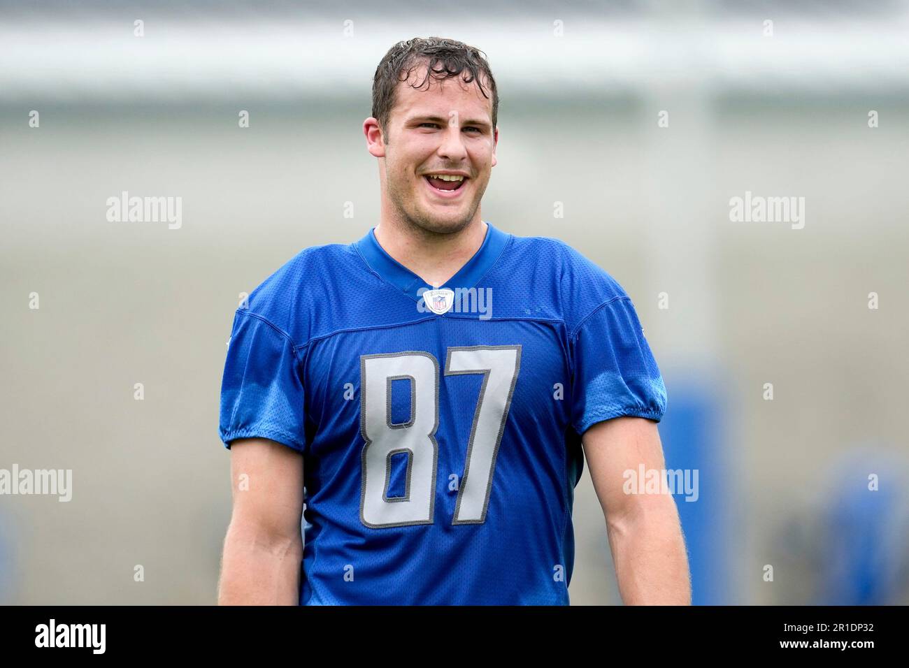 Detroit Lions tight end Sam LaPorta watches during an NFL football ...