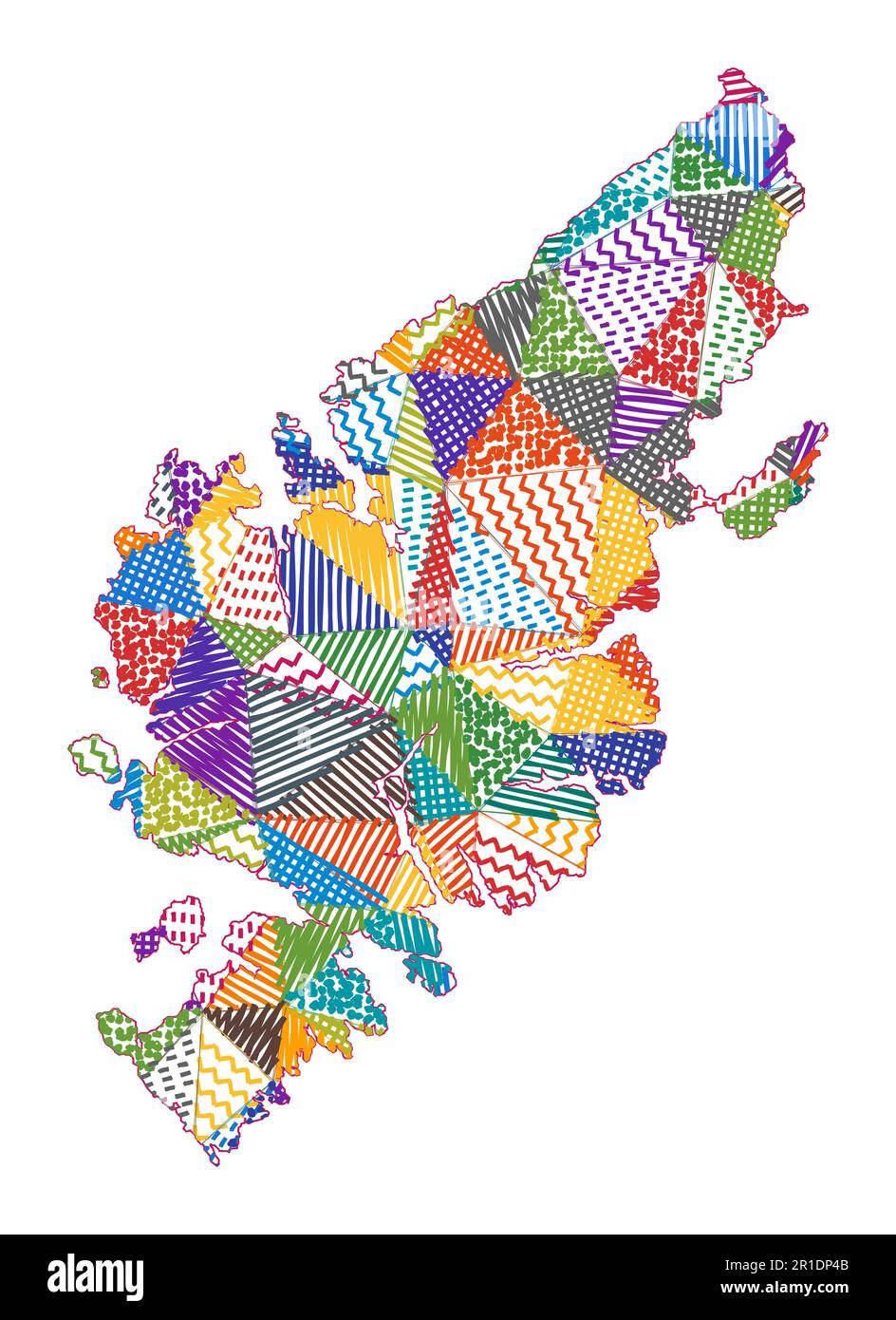 Kid style map of Lewis and Harris. Hand drawn polygons in the shape of ...