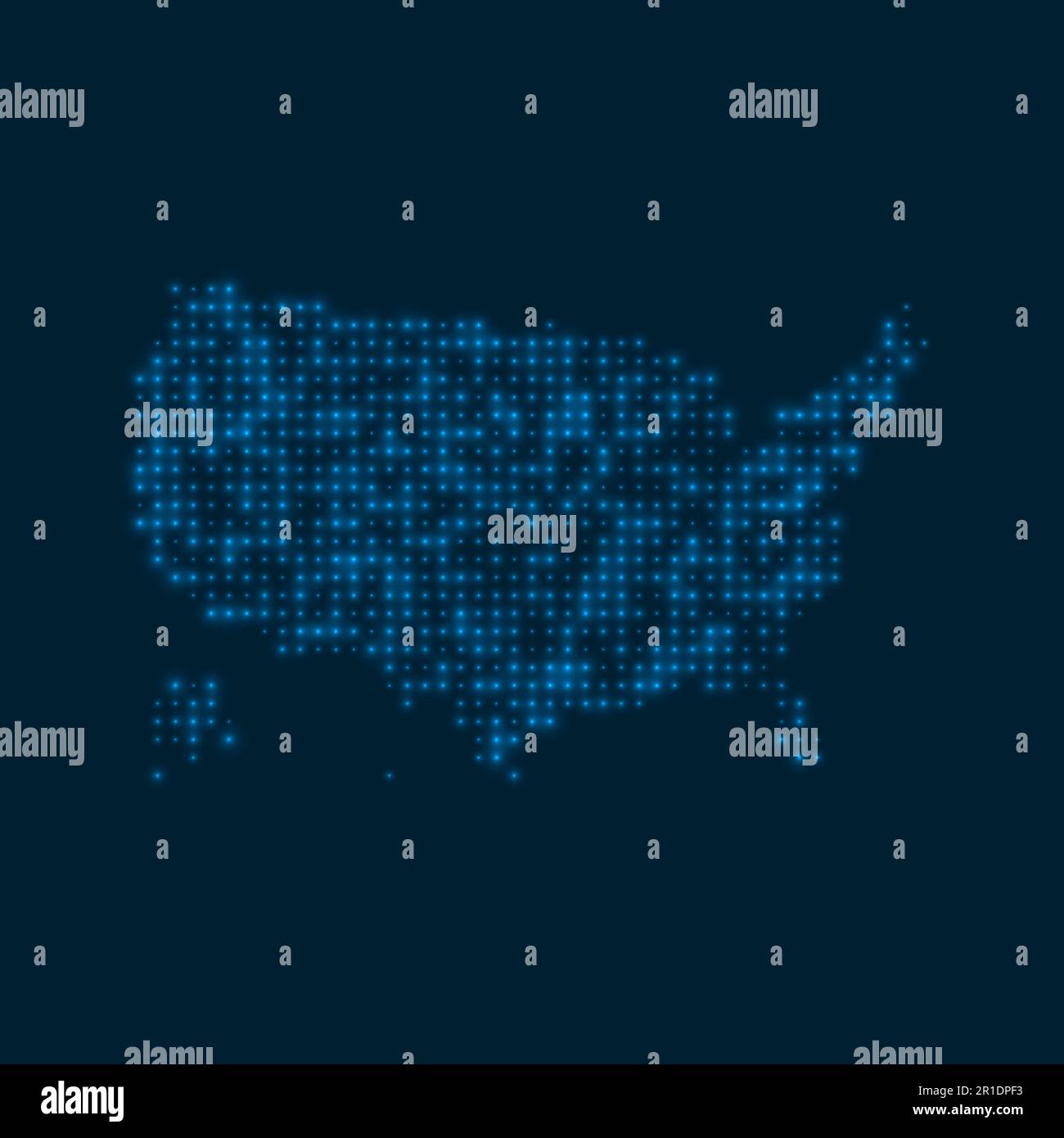 USA dotted glowing map. Shape of the country with blue bright bulbs ...