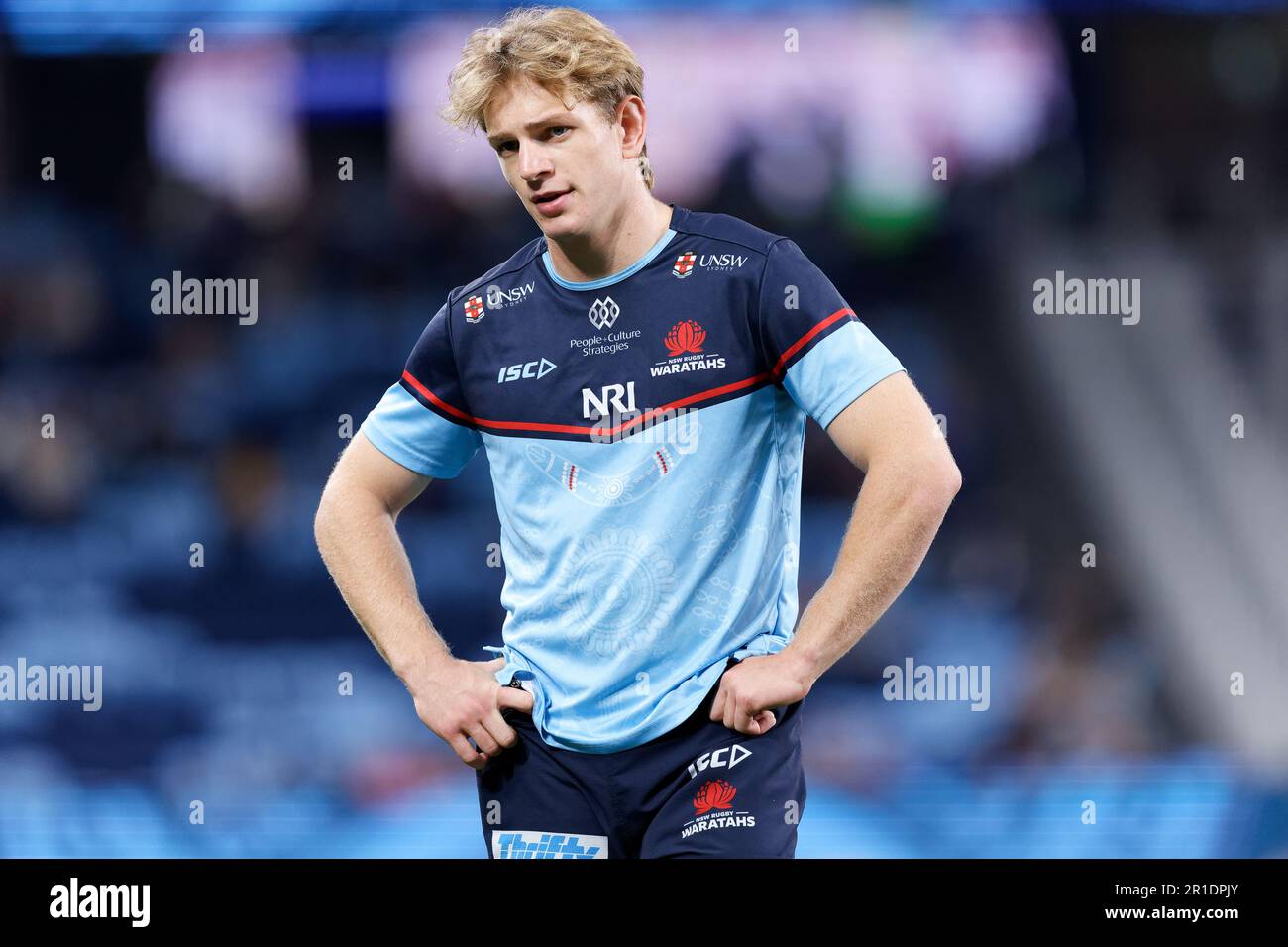 Sydney, Australia. 13th May, 2023. Max Jorgensen of the Waratahs warms ...