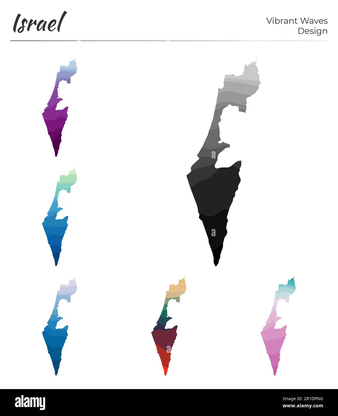 Set of vector maps of Israel. Vibrant waves design. Bright map of ...