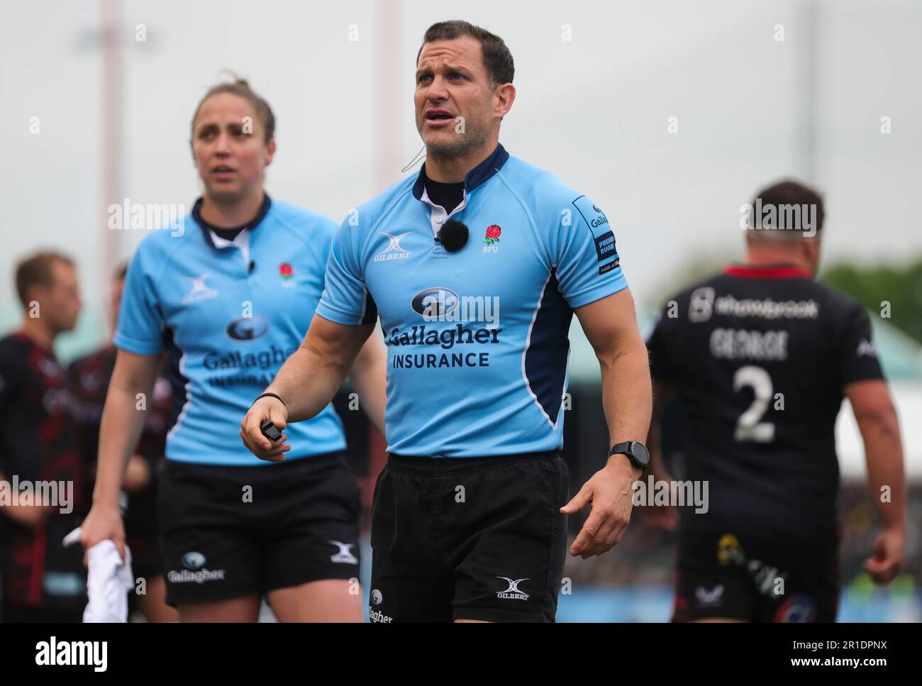 Referee Karl Dickson (centre) during the Gallagher Premiership play-off ...