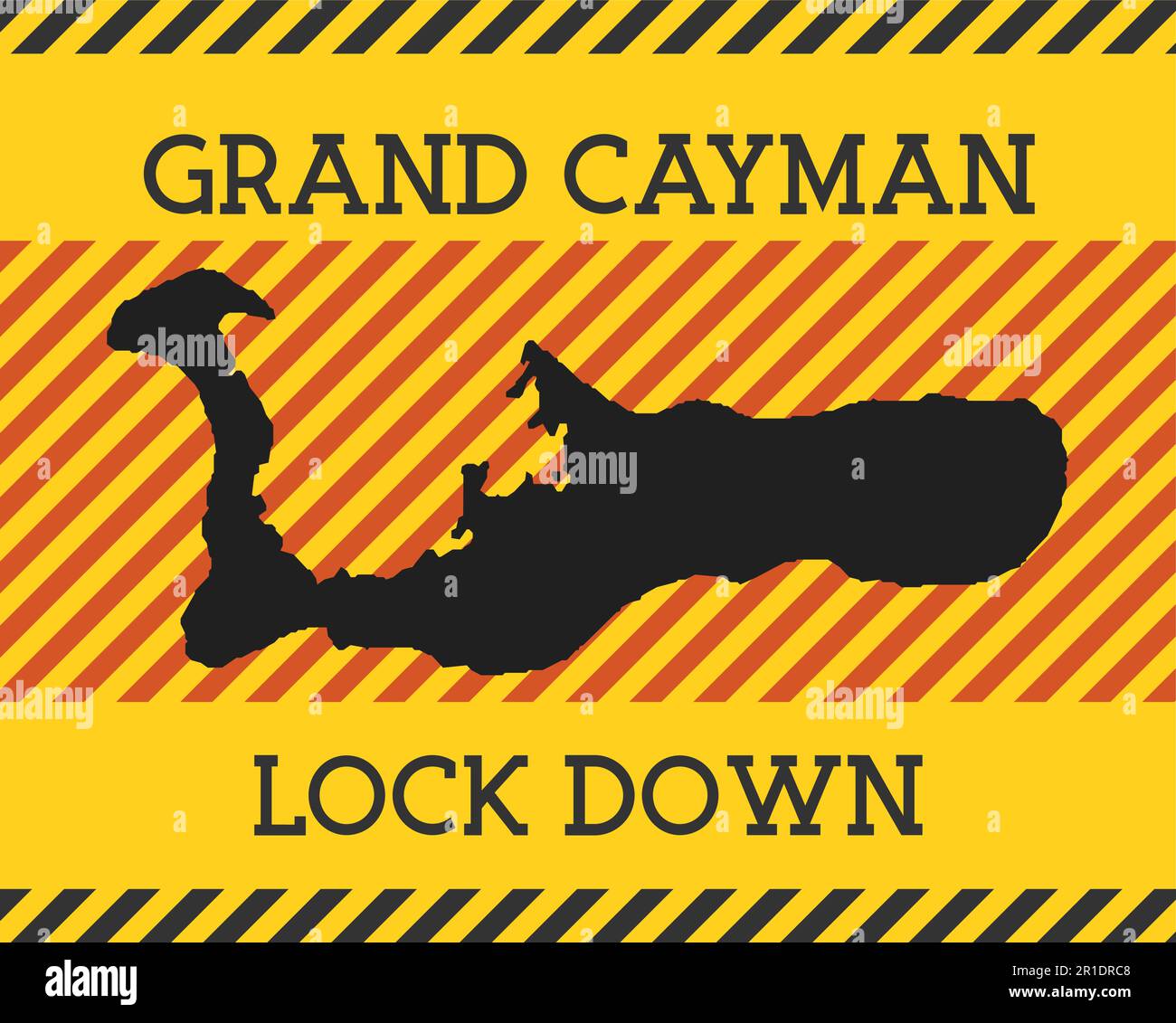 Grand Cayman Lock Down Sign. Yellow island pandemic danger icon. Vector ...