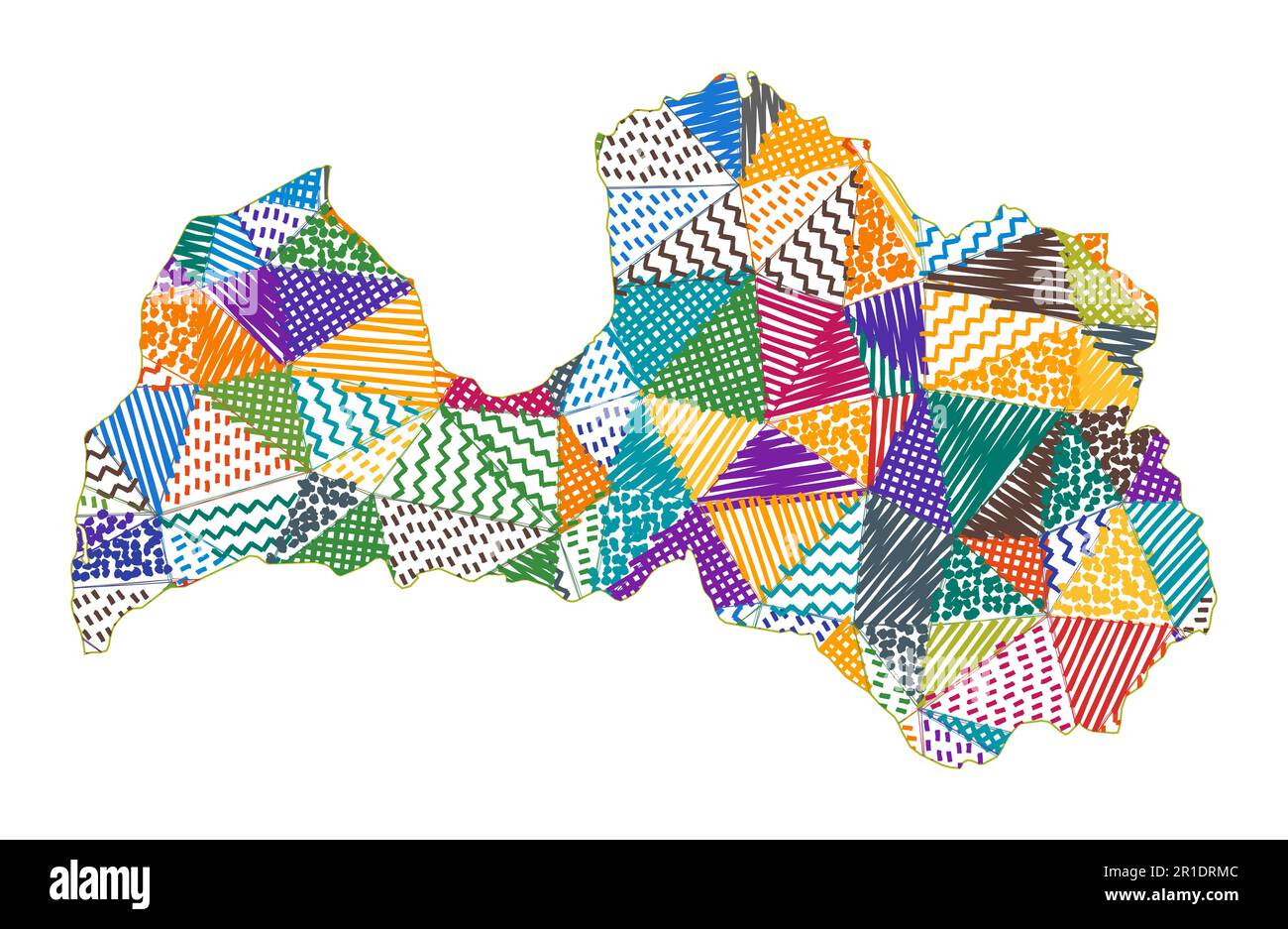 Kid style map of Latvia. Hand drawn polygons in the shape of Latvia ...