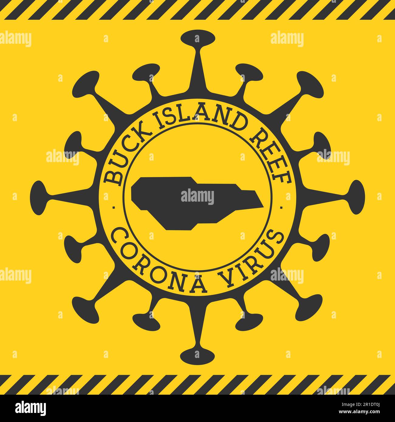 Corona virus in Buck Island Reef sign. Yellow island epidemic lockdown ...