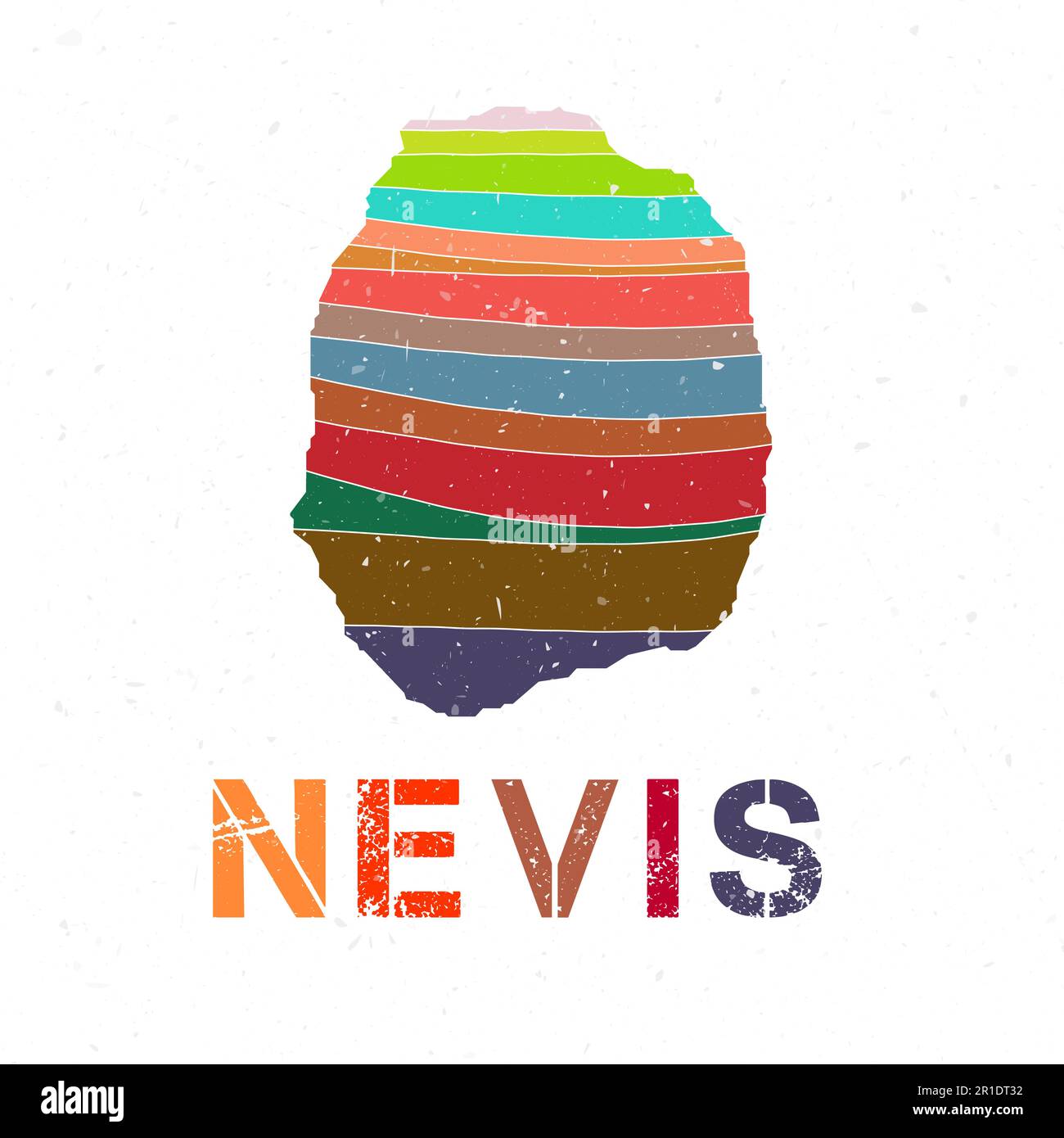 Nevis map design. Shape of the island with beautiful geometric waves ...