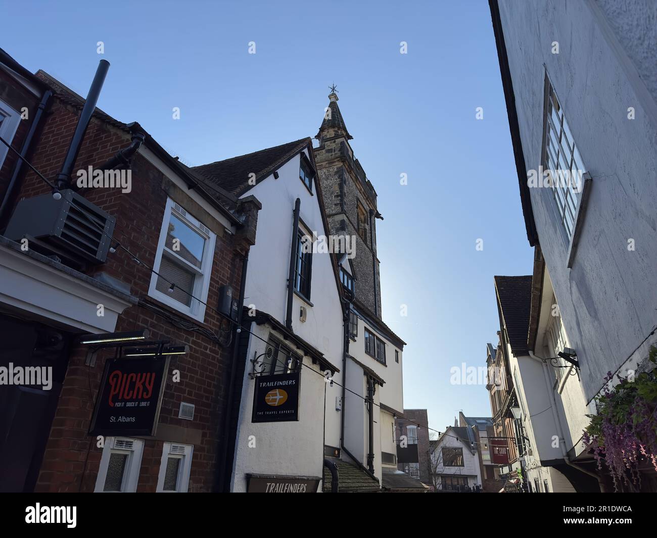 A low-angle shot of the traditional old buildings, French Row at St ...