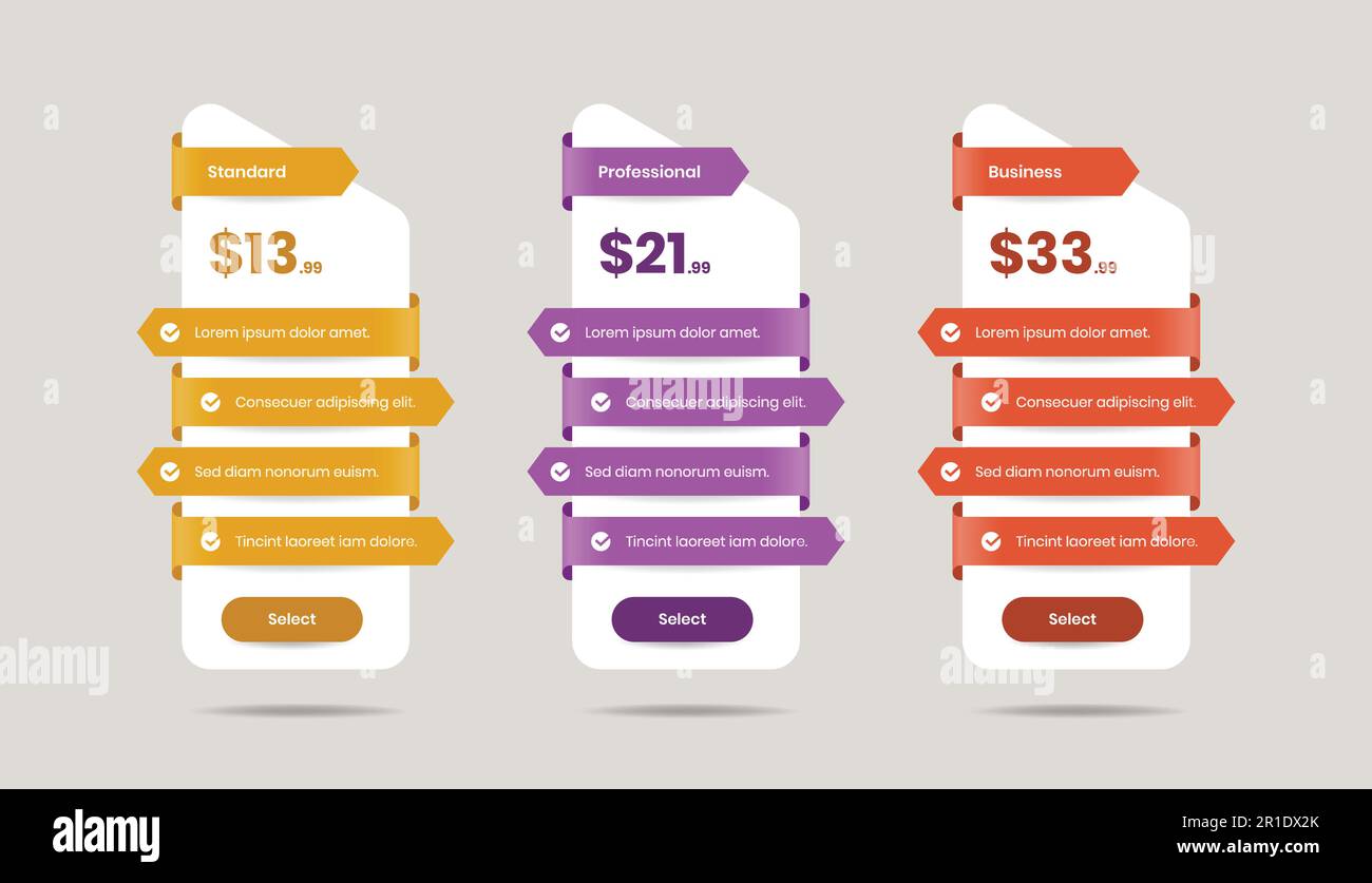 Abstractly designed modern pricing comparison layout with three options ...