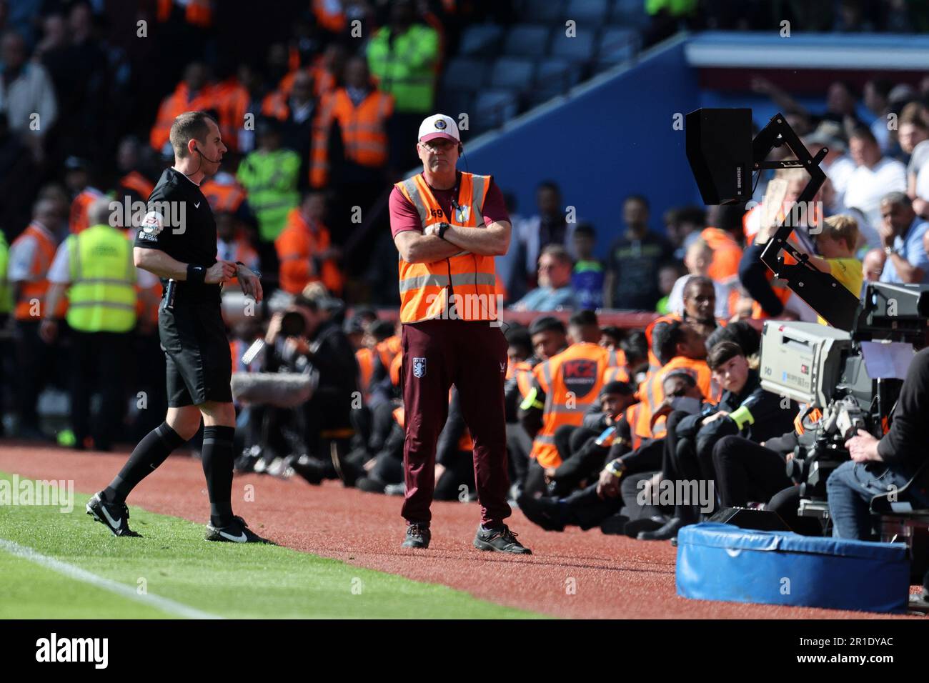 Birmingham, UK. 13th May, 2023. Referee Peter Bankes checks the VAR ...
