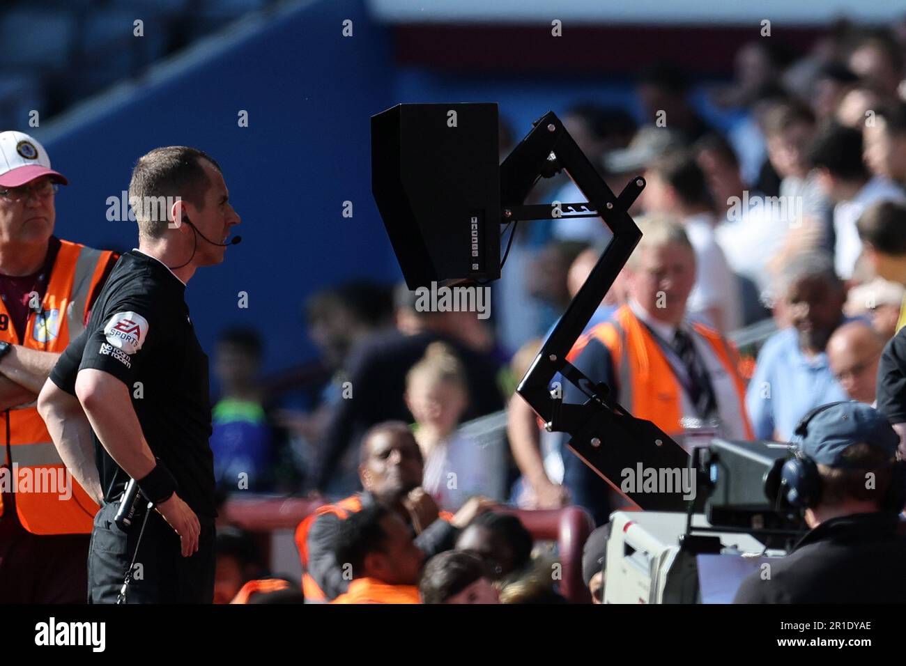 Birmingham, UK. 13th May, 2023. Referee Peter Bankes checks the VAR ...