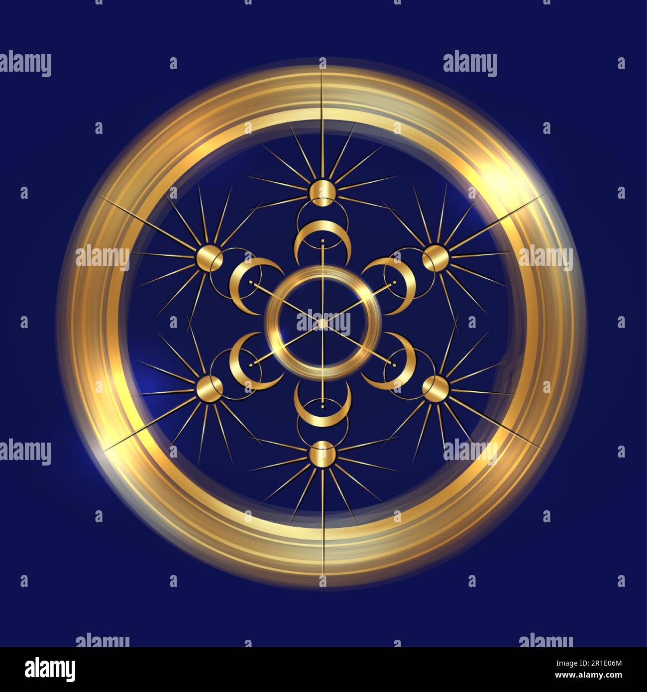 Sun and moon Mandala luxury clipart. Wicca golden logo. Mystical Sacred geometry, magic pagan ...