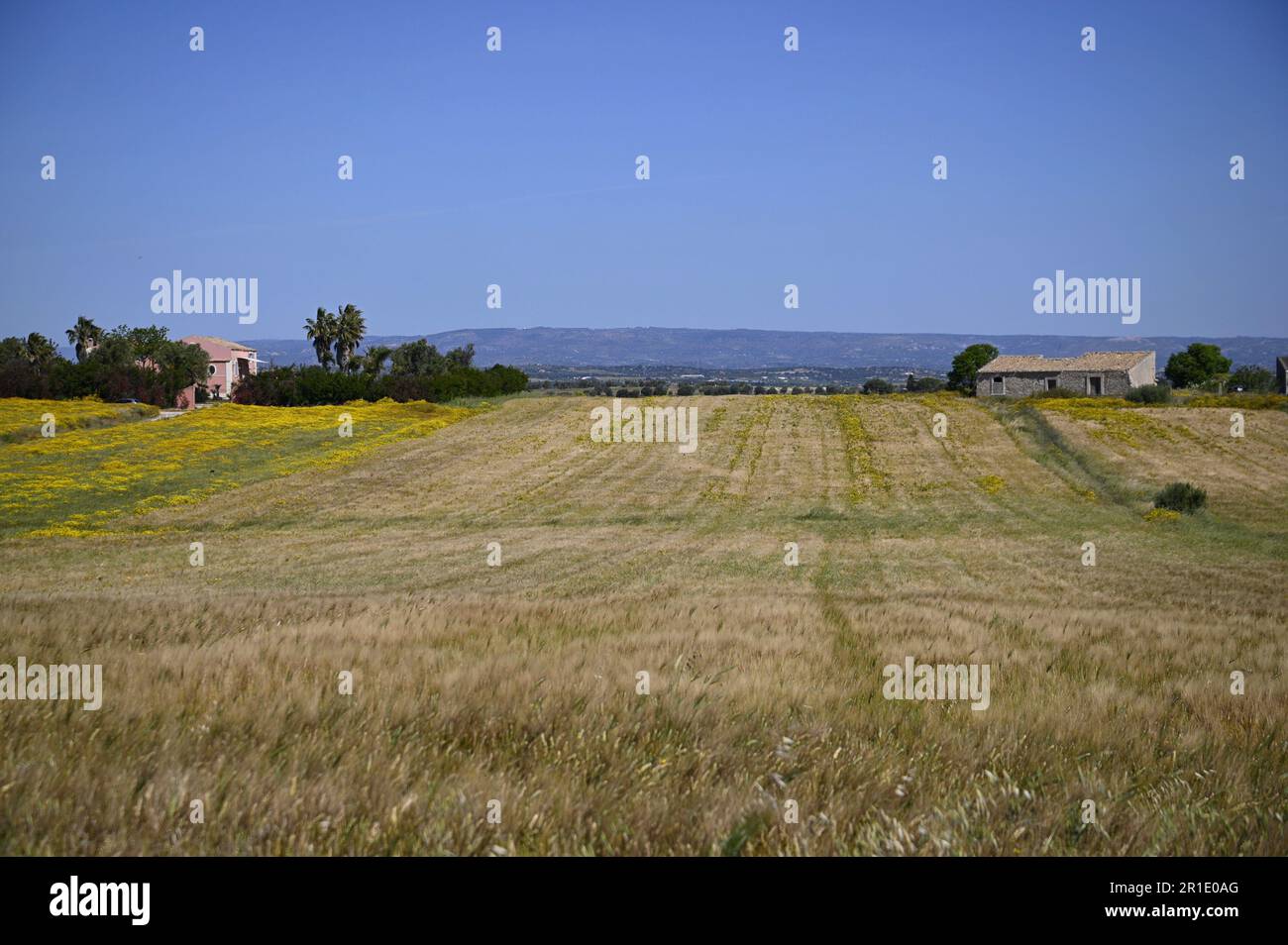 Rural landscape with scenic view of a traditional farmhouse in the ...