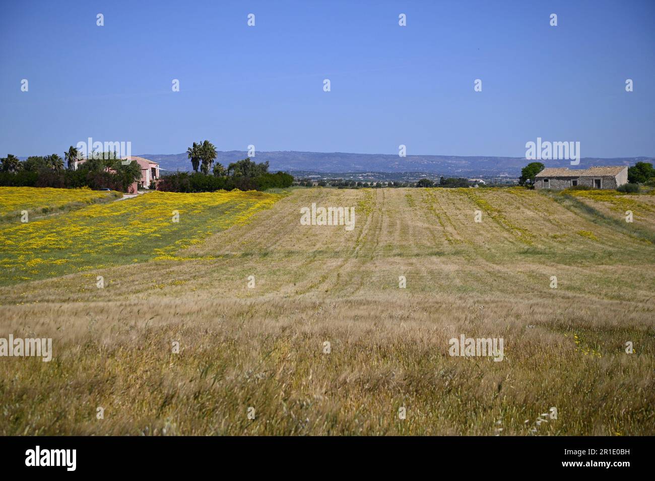 Rural landscape with scenic view of a traditional farmhouse in the ...