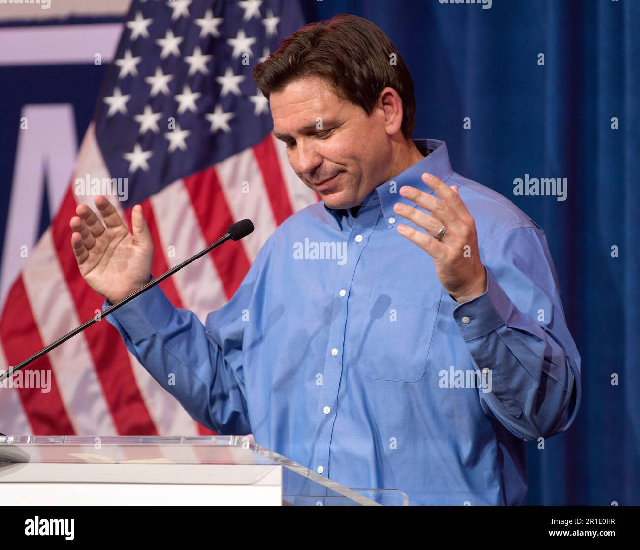 Sioux Center, Iowa, USA. 13th May, 2023. Florida Governor RON DESANTIS ...