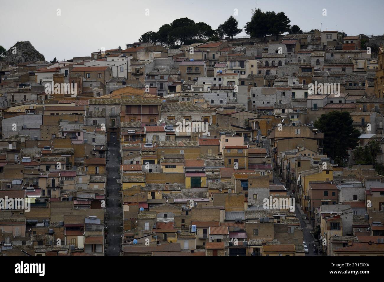 Landscape with panoramic view of Pietraperzia a picturesque medieval ...