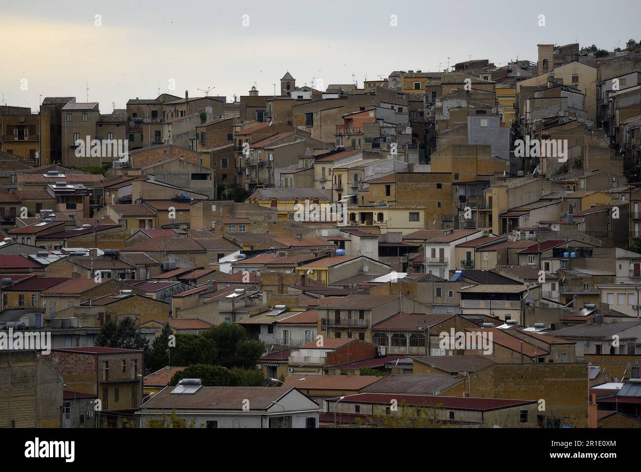 Landscape with panoramic view of Pietraperzia a picturesque medieval ...