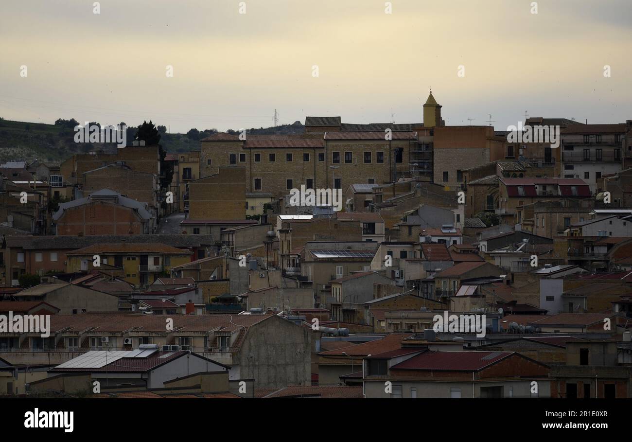 Landscape with panoramic view of Pietraperzia a picturesque medieval ...
