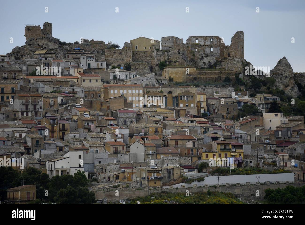 Landscape with panoramic view of Pietraperzia a picturesque medieval ...