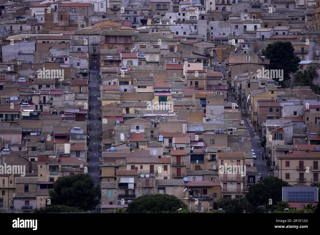 Landscape with panoramic view of Pietraperzia a picturesque medieval ...