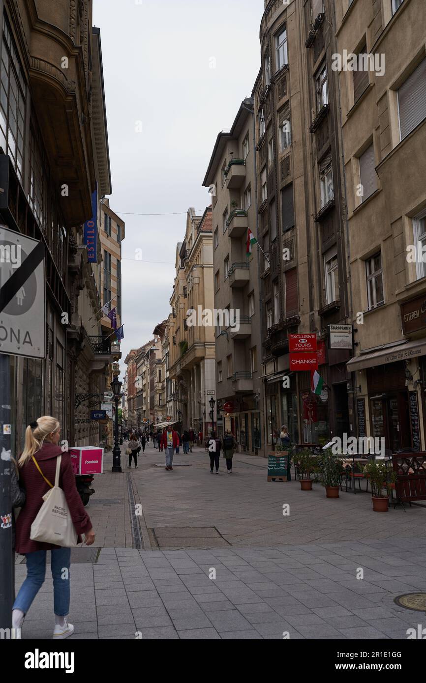 Budapest, Hungary - April 29, 2023 - Vaci Street is one of the main ...
