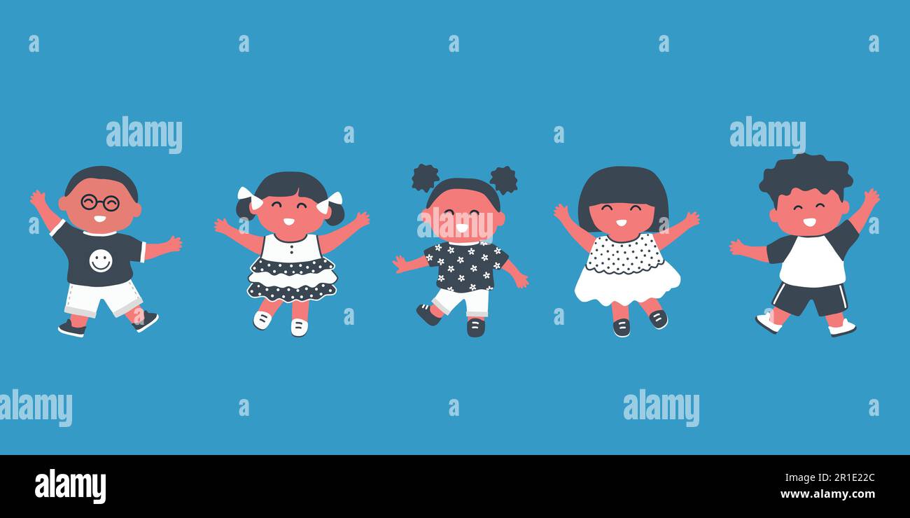 little children dance. Group of baby girls and baby boys have fun. Cute ...