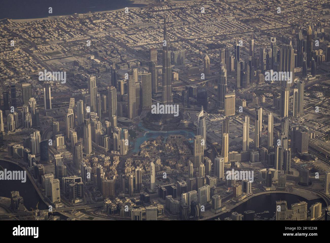 Dubai City From above, captured from 10,000 ft, United Arab Emirates ...