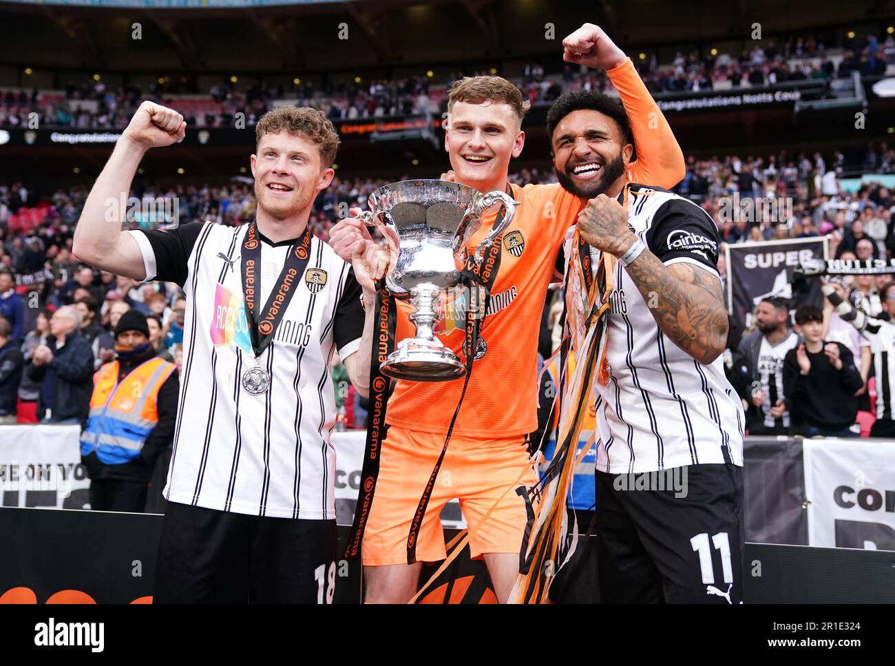 Notts County's Matt Palmer (left), Archie Mair (centre) and Olutobi ...