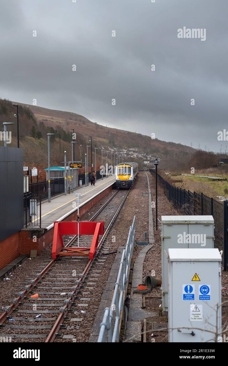 Ebbw Vale Town railway station. Transport For Wales class 170 Turbostar ...