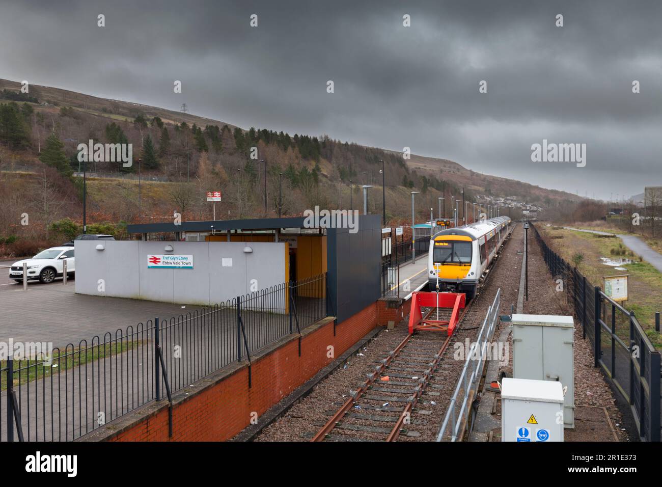 Ebbw Vale Town railway station. Transport For Wales class 170 Turbostar ...