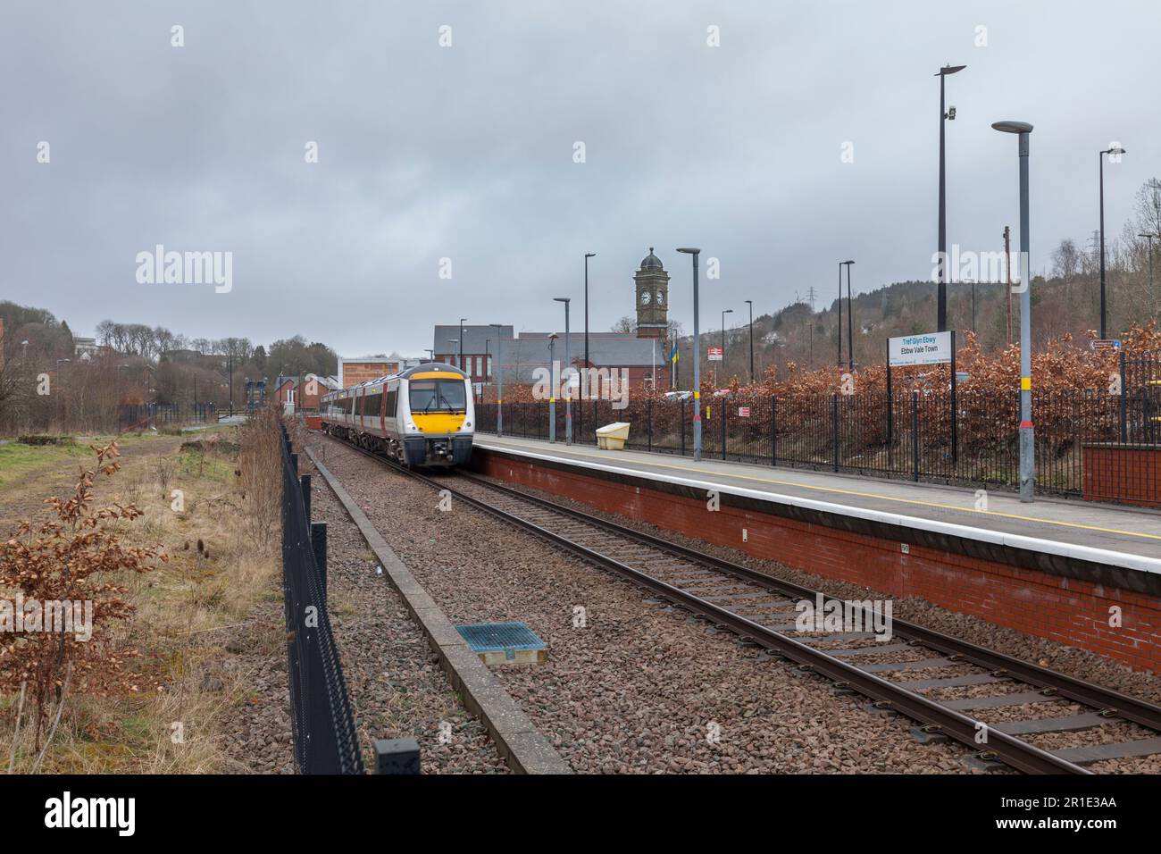 Ebbw Vale Town railway station. Transport For Wales class 170 Turbostar ...