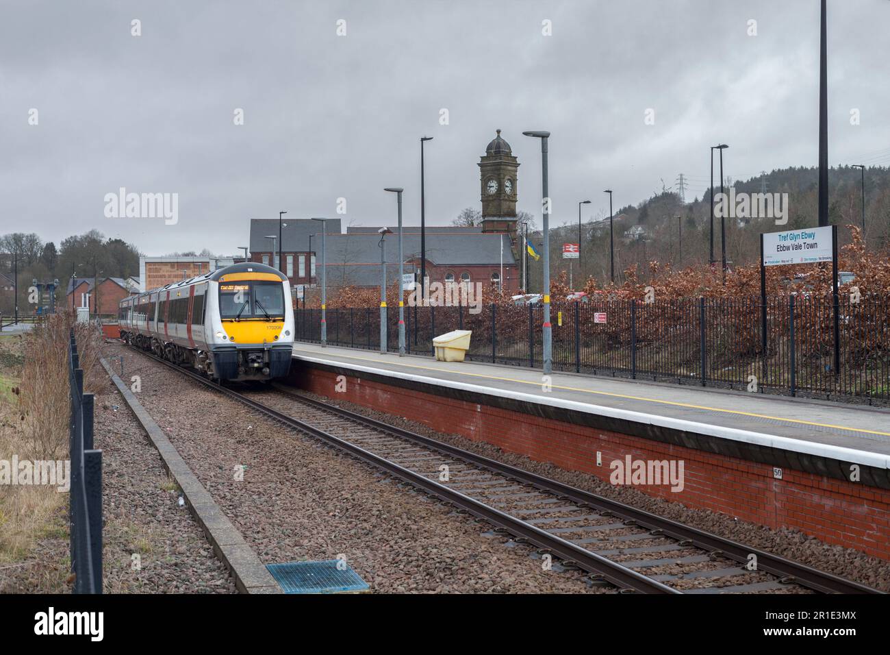 Ebbw Vale Town railway station. Transport For Wales class 170 Turbostar ...