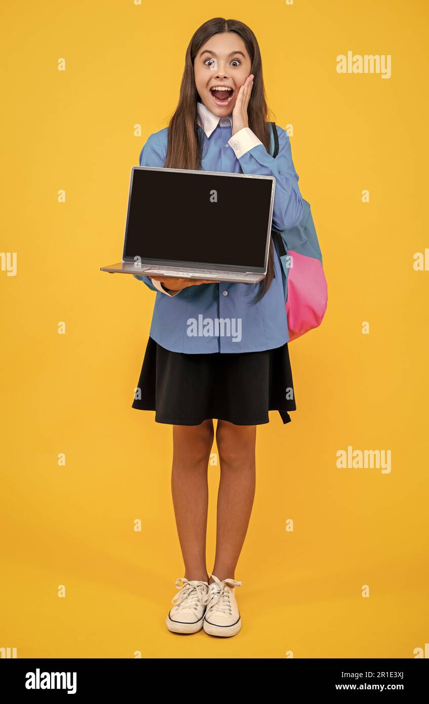 surprised school girl presenting estudy education. school girl presenting estudy education ...