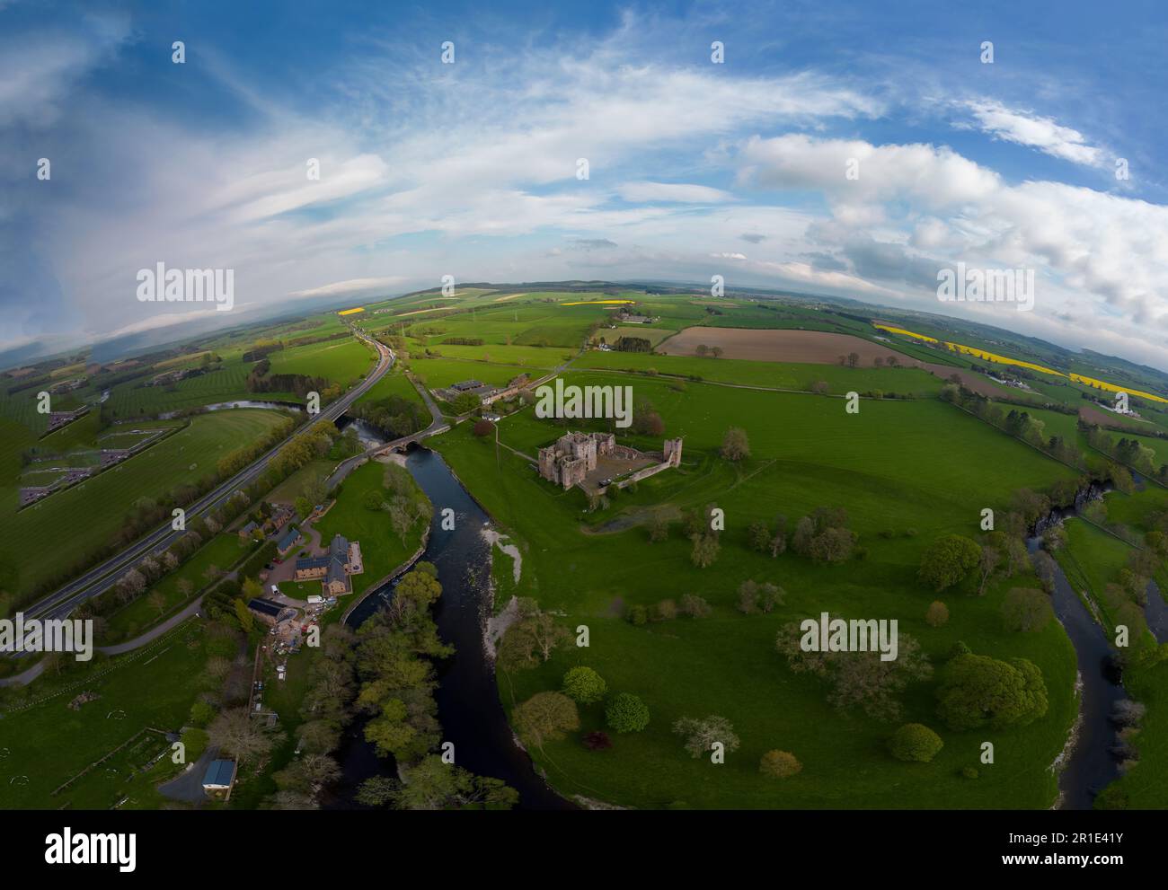 An aerial view of Brougham Castle near Penrith in Cumbria, UK Stock ...