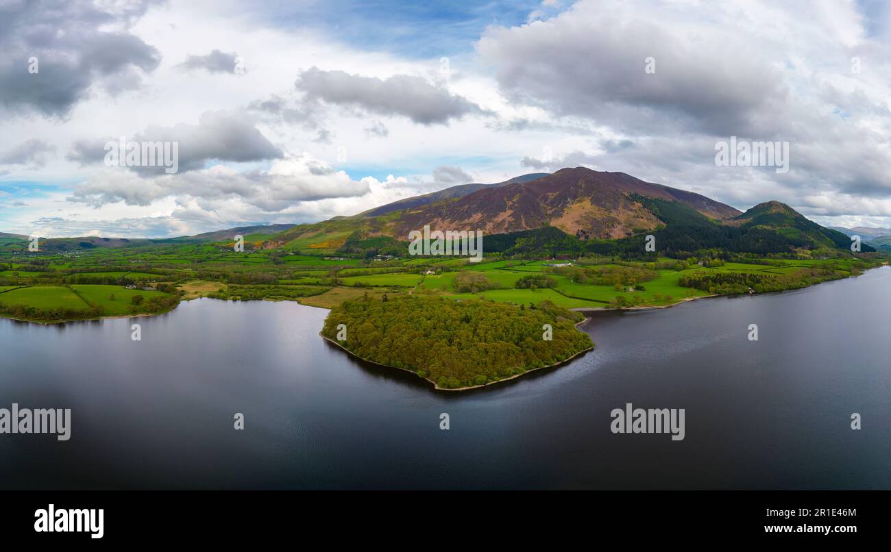 An aerial view of Bassenthwaite Lake in the Lake District, Cumbria, UK ...